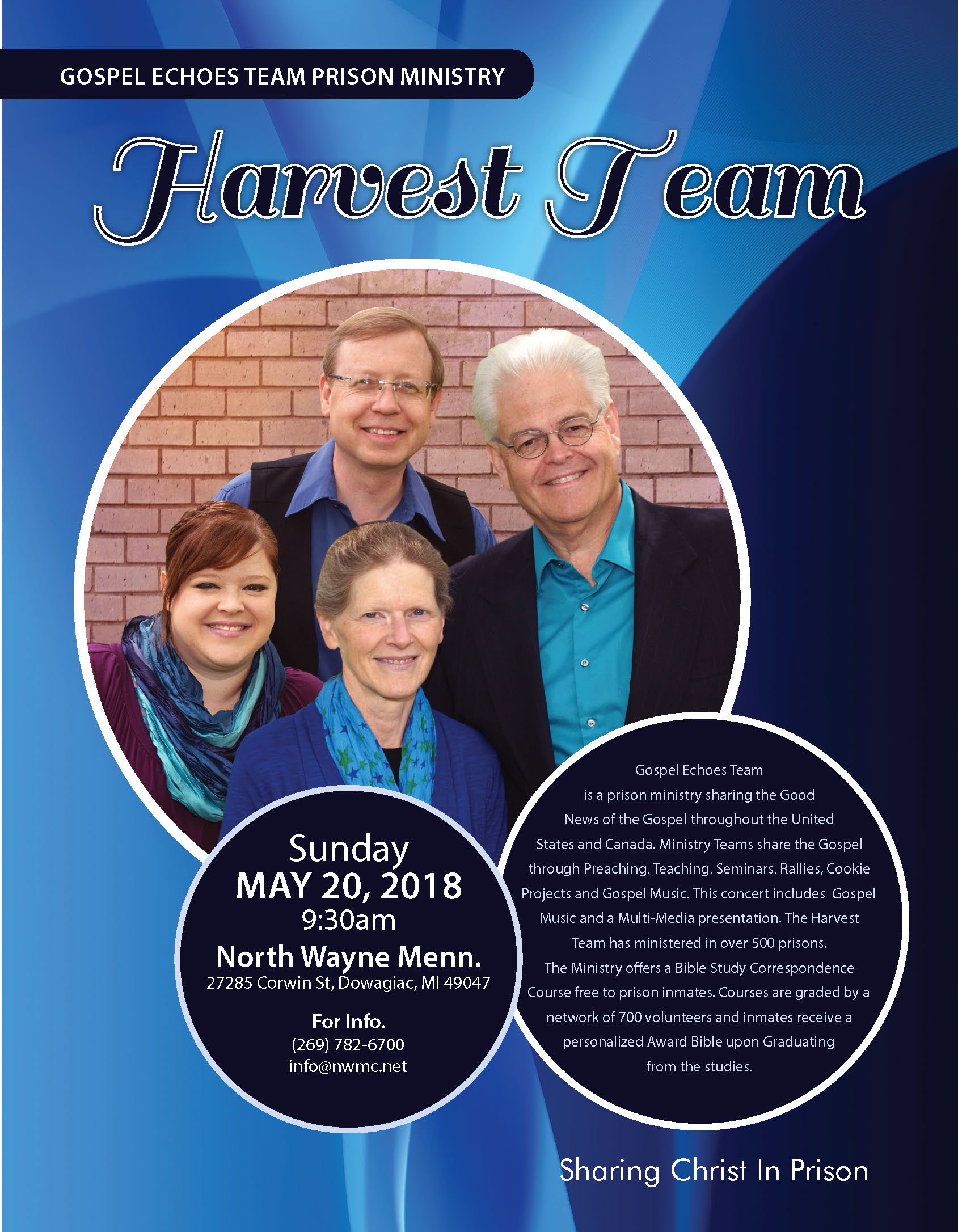 North Wayne Mennonite Church 9:30 AM | Gospel Echoes Team Prison Ministry